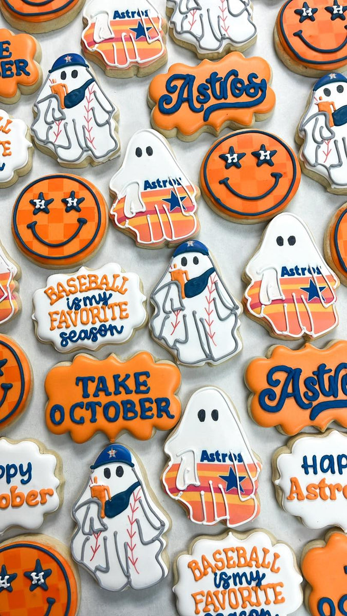 Astros Throwback Ghost Post Baseball Season Sugar Cookies - 1 Dozen ...