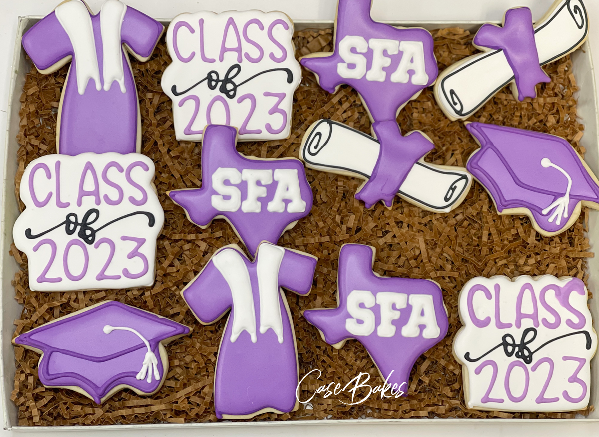SFA Stephen F Austin Graduation sugar cookies - 1 dozen – casebakes cookies
