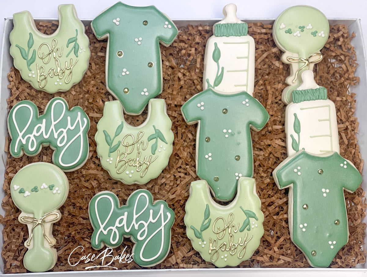 Greenery Baby Shower themed Sugar cookies - 1 Dozen – casebakes cookies