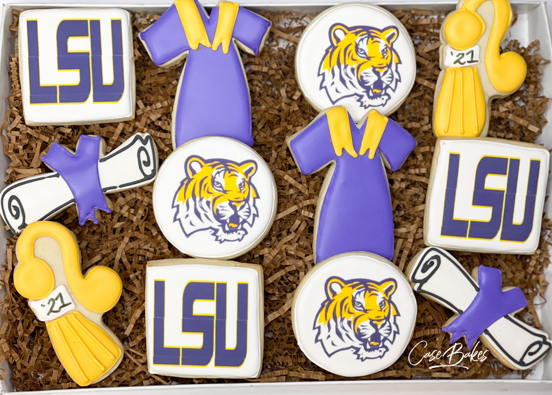 LSU Graduation Sugar Cookies - 1 Dozen – casebakes cookies