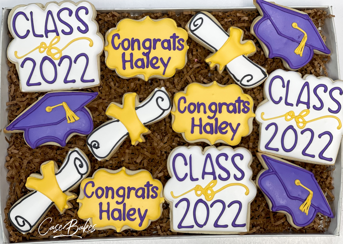 LSU Theme Graduation Sugar Cookies - 1 Dozen – casebakes cookies