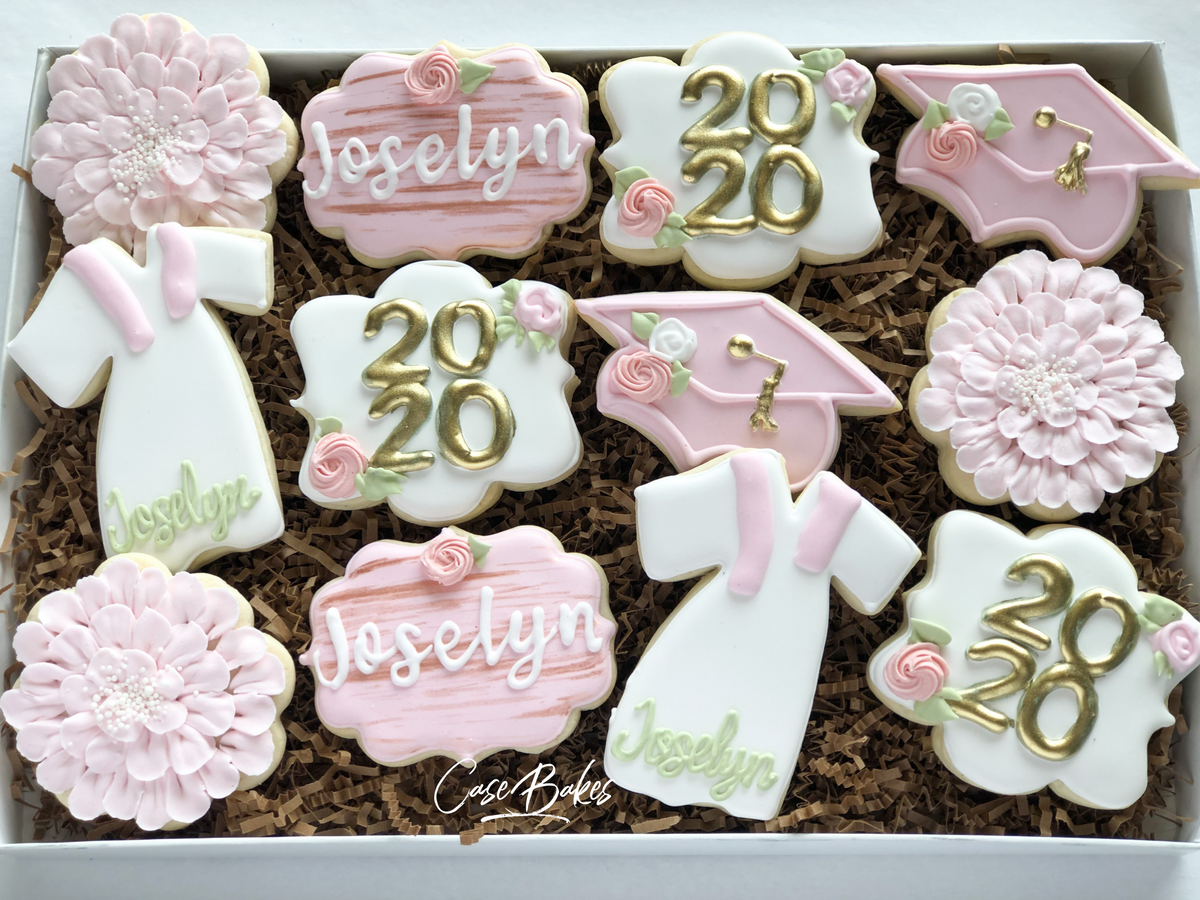 Pink and gold Graduation sugar cookies - 1 Dozen – casebakes cookies